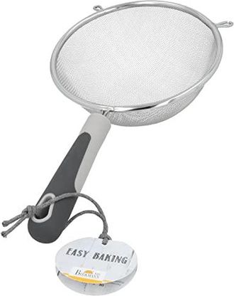 RBV BIRKMANN Birkmann, Küchensieb zum Backen und Kochen, feinmaschiges Sieb mit Auflegeösen, Edelstahl mit grauem Kunststoffgriff, spülmaschinengeeignet, 16 cm lan