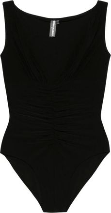 Norma Kamali Femme, Tops, Noir, Taille: 40 FR Maillot de bain une pi&egrave;ce fronc&eacute; &agrave; col en V
