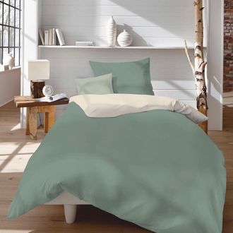 Fleuresse Halbleinen Wendebettw&auml;sche Provence W Verviers Salbei-leinen, 1 Bettbezug 155 x 220 cm + 1 Kissenbezug 80 x 80 cm