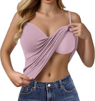 Generic D&eacute;bardeur spaghetti basique int&eacute;gr&eacute; pour femme - D&eacute;bardeur d&eacute;t&eacute; sans manches - D&eacute;bardeur ample - T-shirt stretch - Col en V - T-shirt de sport &eacute;l&eacute;gant