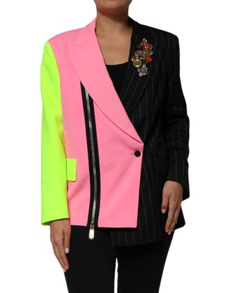 Dolce & Gabbana Womens Multicolor Patchwork Embellished Coat Jacket Clothing