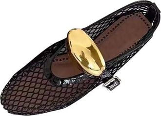 Generic Ballerines plates en maille respirante pour femme - Couleur unie - L&eacute;g&egrave;res et confortables - Avec sangle &agrave; boucle - Pour int&eacute;rieur et ext&eacute;rieur, Noir,