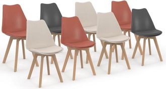 IDMarket Idmarket - Lot de 8 chaises scandinaves sara mix color gris foncé x2, terracotta x3, beige x3