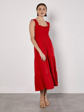 Apricot Midikleid Slub Viscose Smock Dress (1-tlg) mit Smockdetails