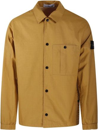 Stone Island Homme, Vestes, Vert, Taille: M Surchemise Ripstop en Coton Double Enduit