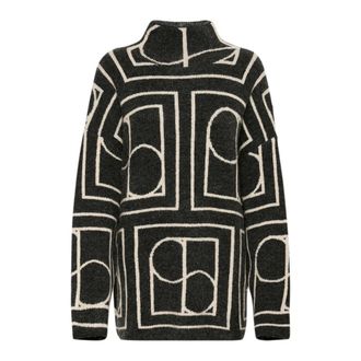Soaked In Luxury Schwarz-Wei&szlig; Monogramm Strickpullover - - Knitwear - Damen - Schwarzk - L
