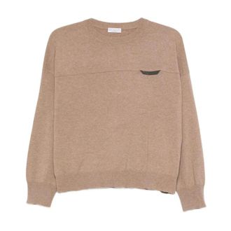 Brunello Cucinelli Cashmere-Mischung Rundhalspullover mit Schmuckelementen - - Knitwear - Damen - Braun - L