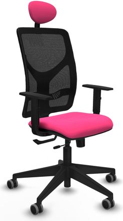 Piqueras y Crespo Drehstuhl mit 1D-Armlehnen, h&ouml;henverstellbare Lendenwirbelst&uuml;tze und festes Kopfteil, ausgestattet mit Syncro/Traslack und Schneideschaum, Schwarz/Ros