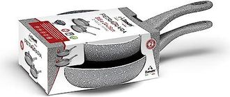 Zanetti Rara-Stein, Set mit 2 Antihaft-Pfannen, Durchmesser 24 cm und 28 cm, Soft-Touch-Griff, Farbe Grau, Made in Italy
