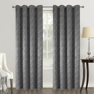HOME MAISON Homemaison Verdunkelungsvorh&auml;nge, geometrischer Stil, Polyester, gepr&auml;gtes Quadratmuster, f&uuml;r Wohnzimmer, Schlafzimmer, Fenster, 140 x 260 cm, Schwarz