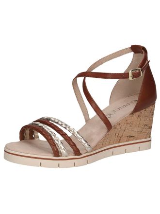 Caprice Damen Sandalen mit Keilabsatz mit verstellbarem Riemchen Sommer, Braun (Cognac/Gold), 39 EU