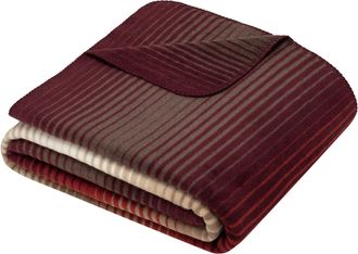 Ibena Ranchi Decke 150x 200 cm - Baumwollmix, weich, warm & waschbar, Kuscheldecke gestreift rot beige