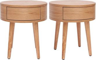 Miliboo Runde Nachttische aus hellem Holz mit Schublade (2er-Set) JUDITH