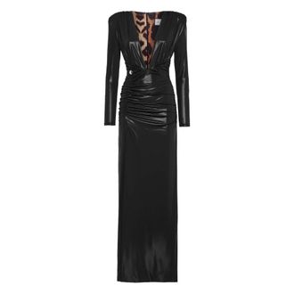 Philipp Plein Femme, Robes, Noir, Taille: 38 FR Robe Longue Col V &agrave; &Eacute;paules Structur&eacute;es