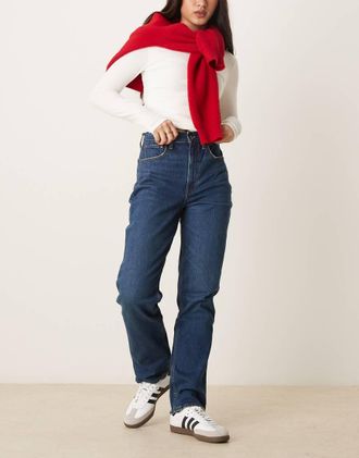 Abercrombie & Fitch Jeans im Stil der 90er in verwaschenem Dunkelblau mit ultrahohem Bund und geradem Bein