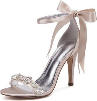 Generic Chaussures De Mariage De Mariée Femme Été Stylet Talons Peep Toe Sandale Bureau Travail Soir Talons Hauts 10.5Cm,Champagne,42 EU