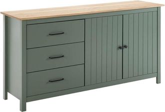 Altobuy Altobuy - tina - Buffet Bas 2 Portes 3 Tiroirs Bois Ciré et Vert