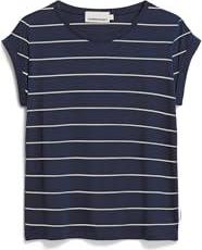 Armedangels T-shirt pour femme en Tencel Lyocell Mix Jilaana - Fines rayures - Coupe ample, Night Sky Oatmilk, XS