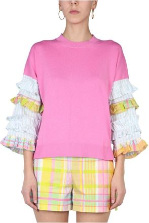 Moschino Femme, Blouses et Chemises, Rose, Taille: 38 FR Crew Neck Madras and Stripes