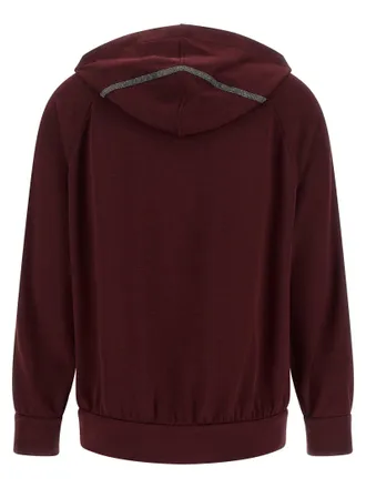 Brunello Cucinelli Raglan Cotton-Blend Hoodie - Burgundy