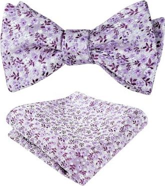 Alizeal Ensemble noeud papillon et carré de poche pour homme Motif floral coloré, violet, taille unique