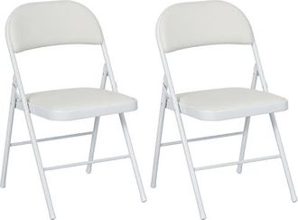 HOMCOM Lot de 2 chaises Pliantes chaises de Salle &agrave; Manger Portables Chaise Pliable dint&eacute;rieur avec Coussin en rev&ecirc;tement synth&eacute;tique et Cadre en Acier dim. 