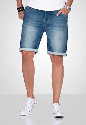 Alessandro Salvarini A. Salvarini Short en jean pour homme avec short en jean stretch 5 poches, bleu, 33W courte
