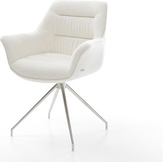 DELIFE Esszimmerstuhl Kaira-Flex Boucl&eacute; Soft Beige Kreuzgestell konisch Edelstahl, Esszimmerst&uuml;hle