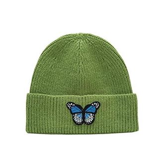 Generic Bonnet de ski en tricot chaud pour femme Motif papillon brod&eacute; Taille L, Vert, Taille unique