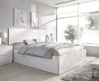 Dmora Doppelbett Corchia, Struktur des Container-Betts, Sommier mit Verkleidung, Matratzenhalterstruktur, 269x205 h100 cm, Weiß