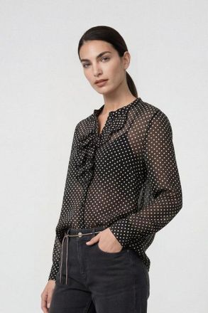 Monari Langarmbluse Bluse Punktedruck allover Regular fit mit Volants