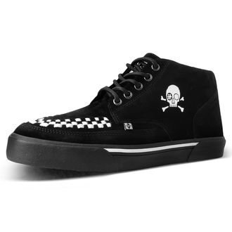 T.U.K. Mid Top Creeper Sneaker - Herren & Damen Schuhe - Farbe Black White Suede - Puck, Goth und Rocker Style Leder und Wildleder Schn&uuml;rschuhe - Gr&ouml;&szlig;e 42