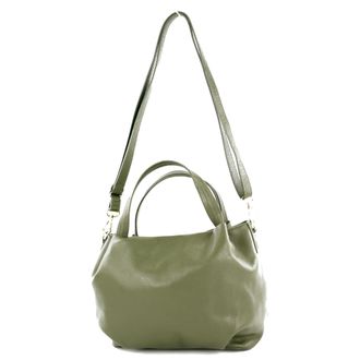 modamoda.de T218 Damen Leder Henkeltasche Tragetasche Schultertasche handmade in Italy, Farbe:Olivgr&uuml;n/Metall Gold
