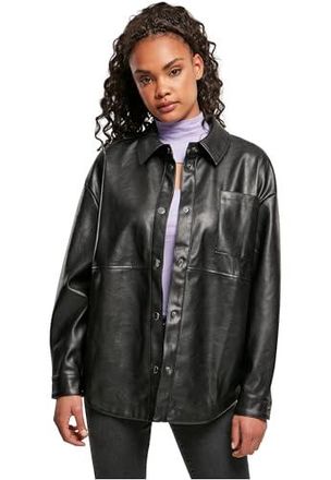 Urban Classics Ladies Faux Leather Overshirt Chemise, Noir, XXXXL Femme