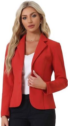 Allegra K Blazer Femme de Business &agrave; Col Revers Veste de Costume &agrave; Manches Longues Rouge Vif 3XL