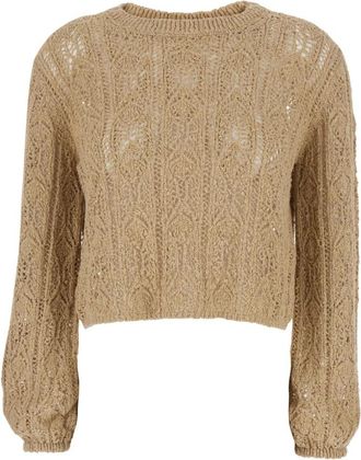 Semicouture Femme, Pulls, Beige, Taille: 40 FR Pull Court &agrave; Encolure Ras du Cou