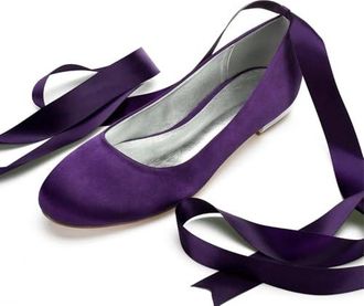 Generic Chaussures De Mariage De Mari&eacute;e Ballet Flat Femmes Satin&eacute;e Rond Plates &Eacute;t&eacute; Dress F&ecirc;te Plates 2Cm,Dark Purple,41 EU
