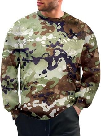 Generic Pull à col rond pour homme - Mode printemps automne - Décontracté - Manches longues - Sans capuche - Pull dhiver - Coupe ajustée, vert militaire, 3XL