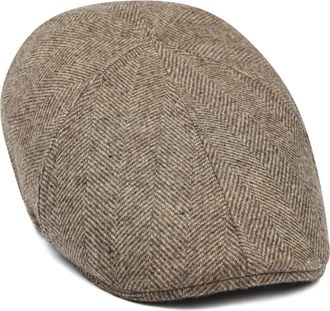 Suitable Flat Cap Wool Herringbone Beige