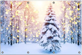 Wallario Outdoor-Poster f&uuml;r Garten oder Balkon Winterzauber im Lichterglanz, Motivbanner Gr&ouml;&szlig;e: ca. 80 x 120 cm, Outdoor-Bild