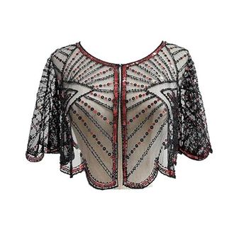 Generic Ch&acirc;le vintage en dentelle et perles, &eacute;l&eacute;gant &agrave; paillettes florales, pour mariage, robes de soir&eacute;e, occasions sp&eacute;ciales, noir/rouge, taille unique