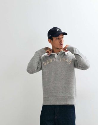 GANT Rugby-Polohemd in Grau mit College-Schriftzug auf der Brust