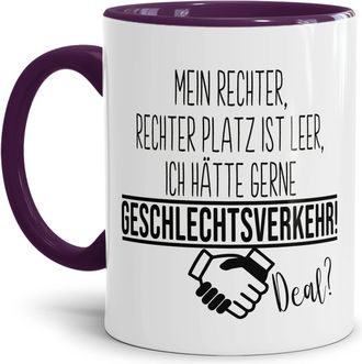 Tassendruck Lustige Tassen mit Spruch - Mein rechter Platz ist leer - Geschenk für Kollegen und Freunde, lustige Geburtstagsgeschenke | 300ml, Innen & Henkel Viol