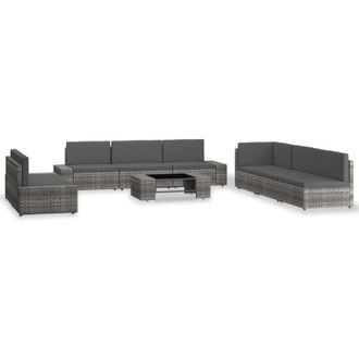vidaXL 9-tlg. Garten-Lounge-Set Poly Rattan Grau Vidaxl