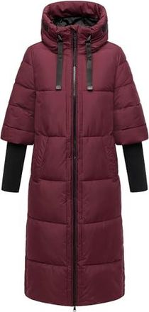 Navahoo Ciao Miau XIV XS-3XL Manteau dhiver chaud matelass&eacute; avec capuche et manches en maille c&ocirc;tel&eacute;e pour femme, vin, L