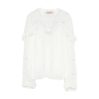 Twinset Elegante Chiffon-Bluse mit Falten und R&uuml;schen - - Blouses & Shirts - Damen - Wei&szlig; - M
