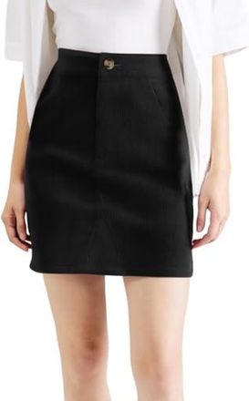 Generic Mini jupe crayon &eacute;lastique en velours c&ocirc;tel&eacute; avec poches pour femme, robe d&eacute;t&eacute; boh&egrave;me, plage, vacances, essentiels de vacances, Noir, XXL