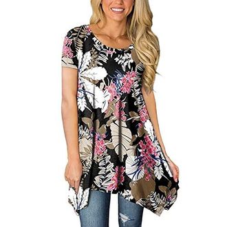 Janly T-shirt personnalis&eacute; pour femme Chemisier Tunique avec imprim&eacute; floral pour l&eacute;t&eacute; Col rond l&eacute;ger Coupe d&eacute;contract&eacute;e T-shirt imprim&eacute; filles T-shirts pers