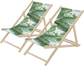ECD Germany ECD Germany 2er Set Liegestuhl klappbar Tropical Gr&uuml;n-Wei&szlig;, aus Holz, Sonnenliege mit verstellbarer R&uuml;ckenlehne, Strandliege bis 120 kg, Gartenliege