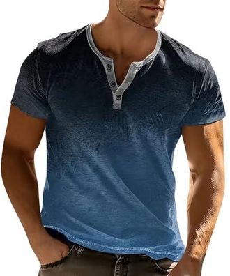 Generic Chemise ray&eacute;e en maille pour homme - D&eacute;contract&eacute;e - D&eacute;grad&eacute; - Hengli - Manches courtes - T-shirt Hengheng, bleu, 3XL